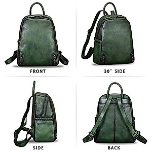 Genuine Leather Backpack for Women Vintage Handmade Casual Knapsack Satchel Cute Bagpacks Daypack Purse (DarkGreen)
