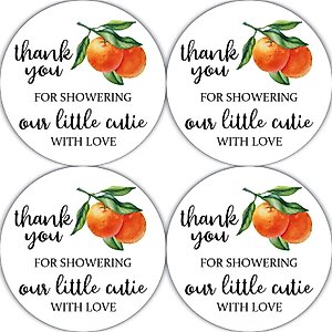 80 Pieces Cute Round Orange Thank You Stickers, Wedding Bridal Shower Birthday Party Fruit Orange Themed Party Gift Wrap Bag Label Decorations
