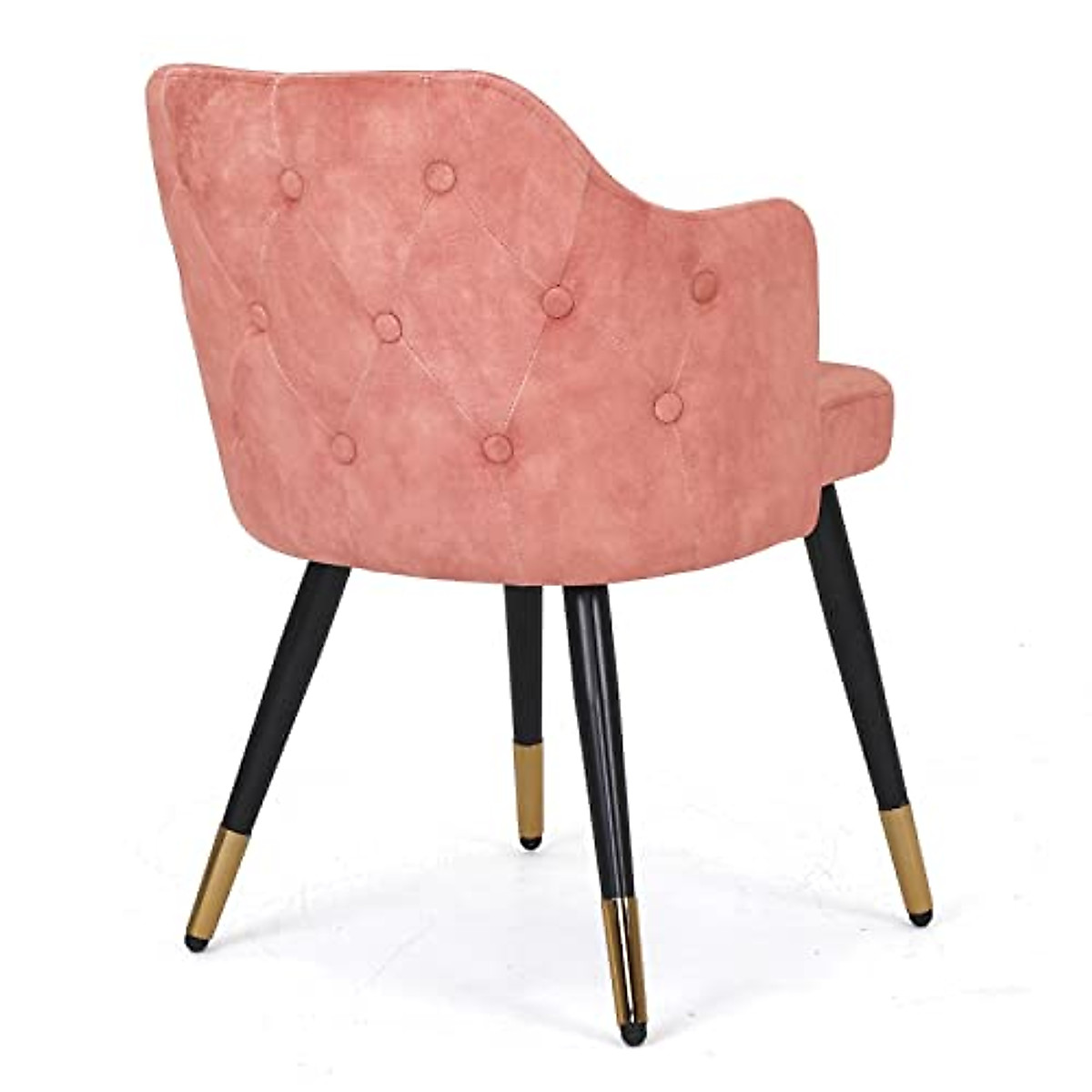 Freemax Velvet Dining Chair with Metal Legs, Upholstered Fabric Accent Armchair Button Tufted Modern Leisure Side Chairs for Living Room, Bedroom Office Desk Seat Makeup Vanity Stool (Coral)