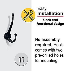 NACH Modern Double Prong Wall Hooks - Heavy Duty Decorative Black Hooks for Mudroom, Coat & Hat Rack, Towel Racks for Bathroom - Wall Mount Cast Iron Hooks - 4 Pack, 1.8x2.0x5.0 in, KE-NH-898
