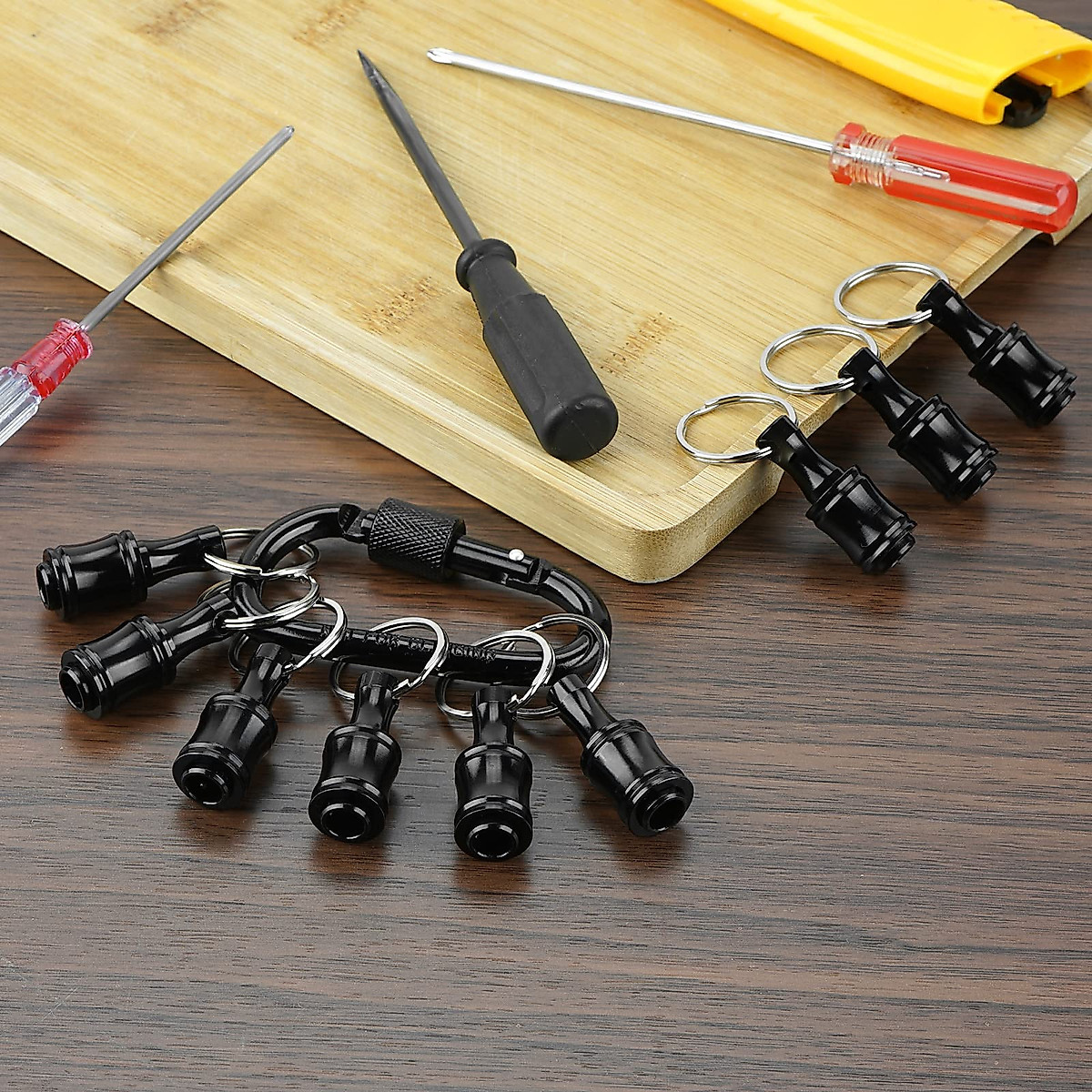 LUEXBOX 1/4 Inch Bit Holder Keychain, Hex Screwdriver Bits Holder Extension Bar, Quick Change Screw Bit Holder for Most Electric, Hand-held Screwdrivers and Drill Bits (A: Black 6pack)
