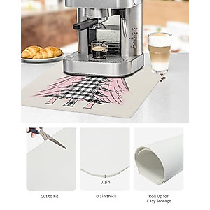 Coffee Mat for Counter, Pink and Black White Plaid Christmas Tree Absorbent Hide Stain Coffee Bar Mat, Non-slip Coffee Bar Accessories Kitchen Drying Mat Fit Under Coffee Maker Espresso Machine