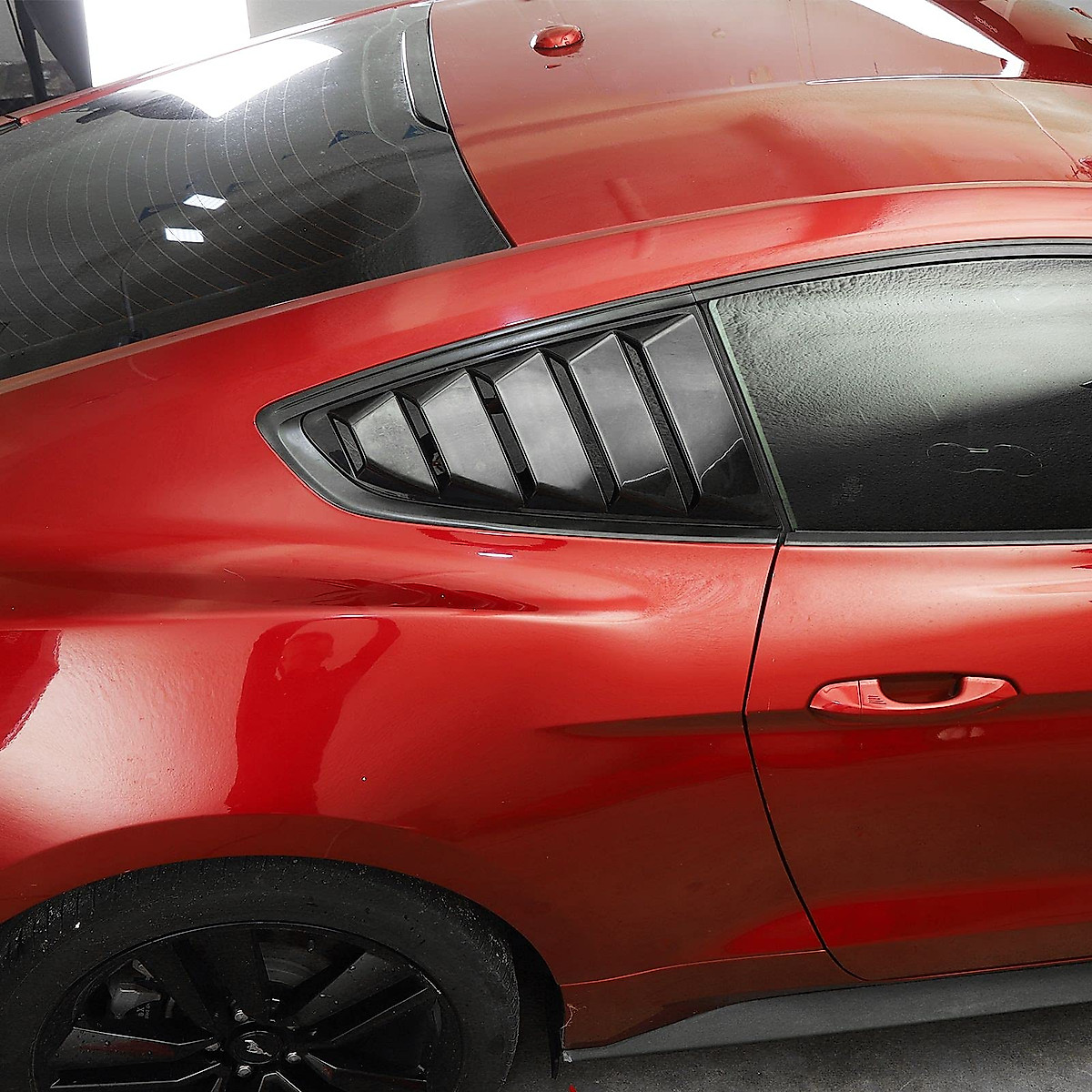 RT-TCZ Rear Quarter Side Window Scoop Louvers Sun Shade Cover Wind Vent Air Deflector Decoration Exterior Accessories for Ford Mustang 2015-2022,2PCS (Black)