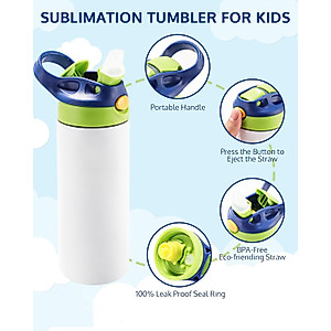 OFFNOVA 16oz Kids Sublimation Tumbler, Kids Sublimation Water Bottle Blank with Handle, Children Sublimation tumblers Cups for Milk, Soda, Juice, Drinks (4 Pack)