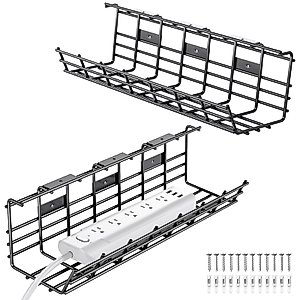 2 Pack Under Desk Cable Management Tray, 16.5'' Desk Cable Organizer Metal Wire Cord Management Under Desk Organizer for Office, Home, Black