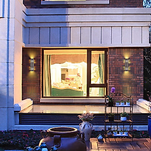 TENGXIN Outdoor Wall Light,Dusk to Dawn Modern Outdoor Wall Sconce with Stainless Steel Cylinder,Brushed Nickel Finsh Wall Mount Light,E26 Socket,IP65 Waterproof,UL Listed. ?Brushed Nickel ?