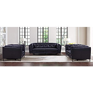 Armen Living Primrose Contemporary Top Grain Leather Power Recliner Living Room Sofa, Navy
