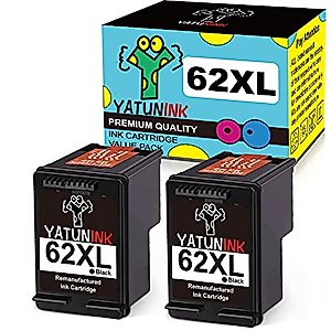 YATUNINK Remanufactured 62XL Ink Cartridge for HP 62XL 62 XL Black Ink Cartridge for HP Envy 5540 Envy 7640 5542 5640 5642 5643 5660 5661 7645 Officejet 200 250 5740 5745 Printer Ink (Black 2 Pack)