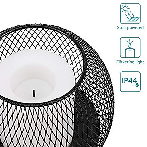 Navaris Outdoor Solar Candles (Set of 2) - LED Candle Lights with Holders - Lantern Lighting with Black Metal Mesh Holder - for Table, Patio, Garden