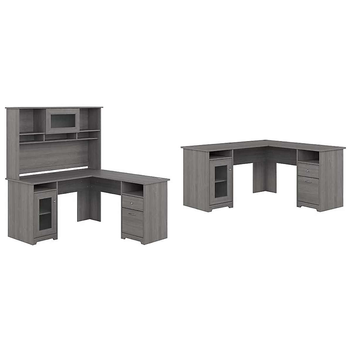 Bush Furniture Cabot L Shaped Computer Desk with Hutch, 60W, Natural Maple