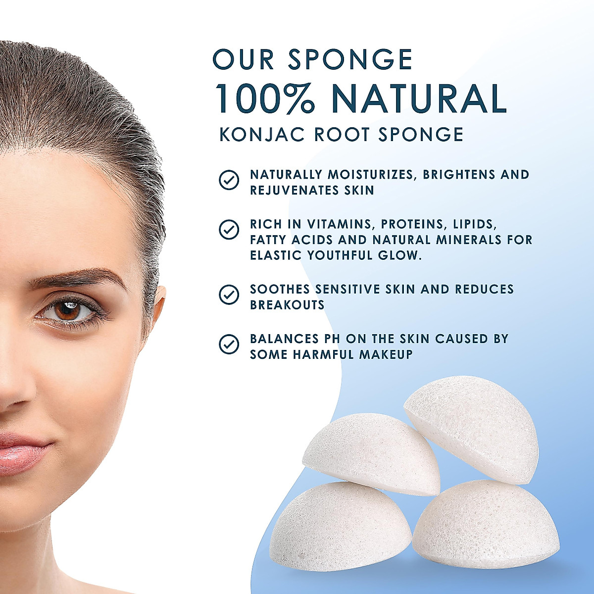 Konjac Face Sponge (4 Pack) | 100% Natural & Dye Free | Non-Toxic | Biodegradable | Eco-Friendly | Plastic Free Packaging