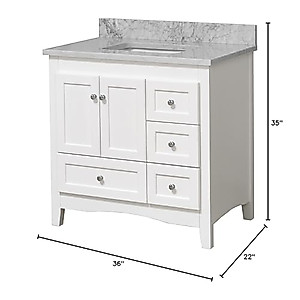 Abbey 36-inch Bathroom Vanity (White/Carrara Marble): Includes White Cabinet with Authentic Italian Carrara Marble Countertop and White Ceramic Sink