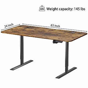 JUMMICO Standing Desk Electric Adjustable Desk Large 63 x 29.5 Sit Stand Up Desk Home Office Computer Desk Memory Preset with T-Shaped Metal Bracket and Holes for Routing Cables, Brown
