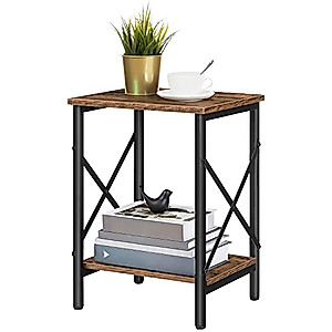 ALLOSWELL Small Side Table, End Table with Storage Shelf, 14.6 x 10.6 x 19.9 Inches, Nightstand X-Shaped Design, Bedside Table, Steel Frame, Living Room, Bedroom, Easy Assembly, Rustic Brown ETHR2801