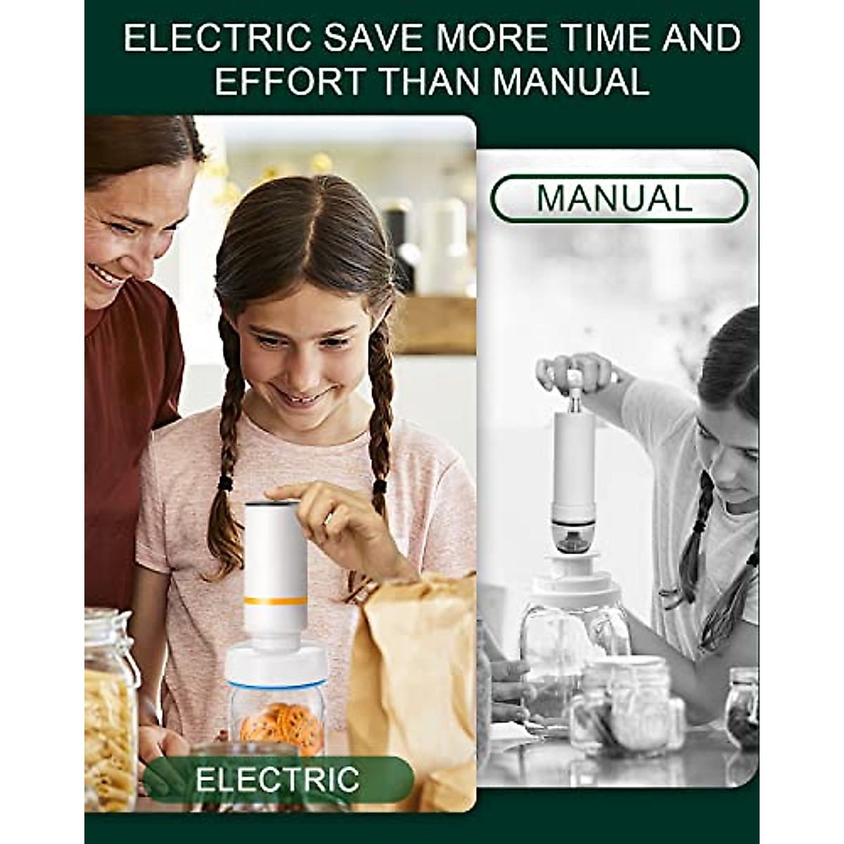 Electric Mason Jar Vacuum Sealer - Food Vacuum Saver Can Sealer Jar Seal Pump Kit Accessories for Wide and Regular Mouth Mason Jars Compatible with FoodSaver Vacuum Canning Sealer Machine Attachment