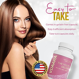 Vdaara Hair, Skin and Nails Vitamins - 5000 mcg Biotin, Collagen, Natural Vitamin C A D3 Hyaluronic Acid - Supplement for Glowing Skin, Hair Growth for Men and Women – 60 Capsules