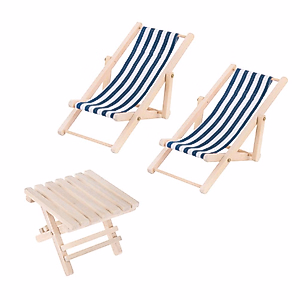 STOBOK 1:12 Mini Wooden Beach Chair, Miniature Beach Chair Longue Deck Chair Mini Beach Chairs Mini House Furniture Miniature Adornments for Craft Dollhouse Accessories