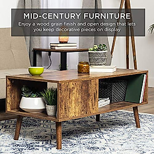 Best Choice Products Wooden Mid-Century Modern Coffee Table, Accent Furniture for Living Room, Indoor, Home Décor w/Open Storage Shelf, Wood Grain Finish - Brown