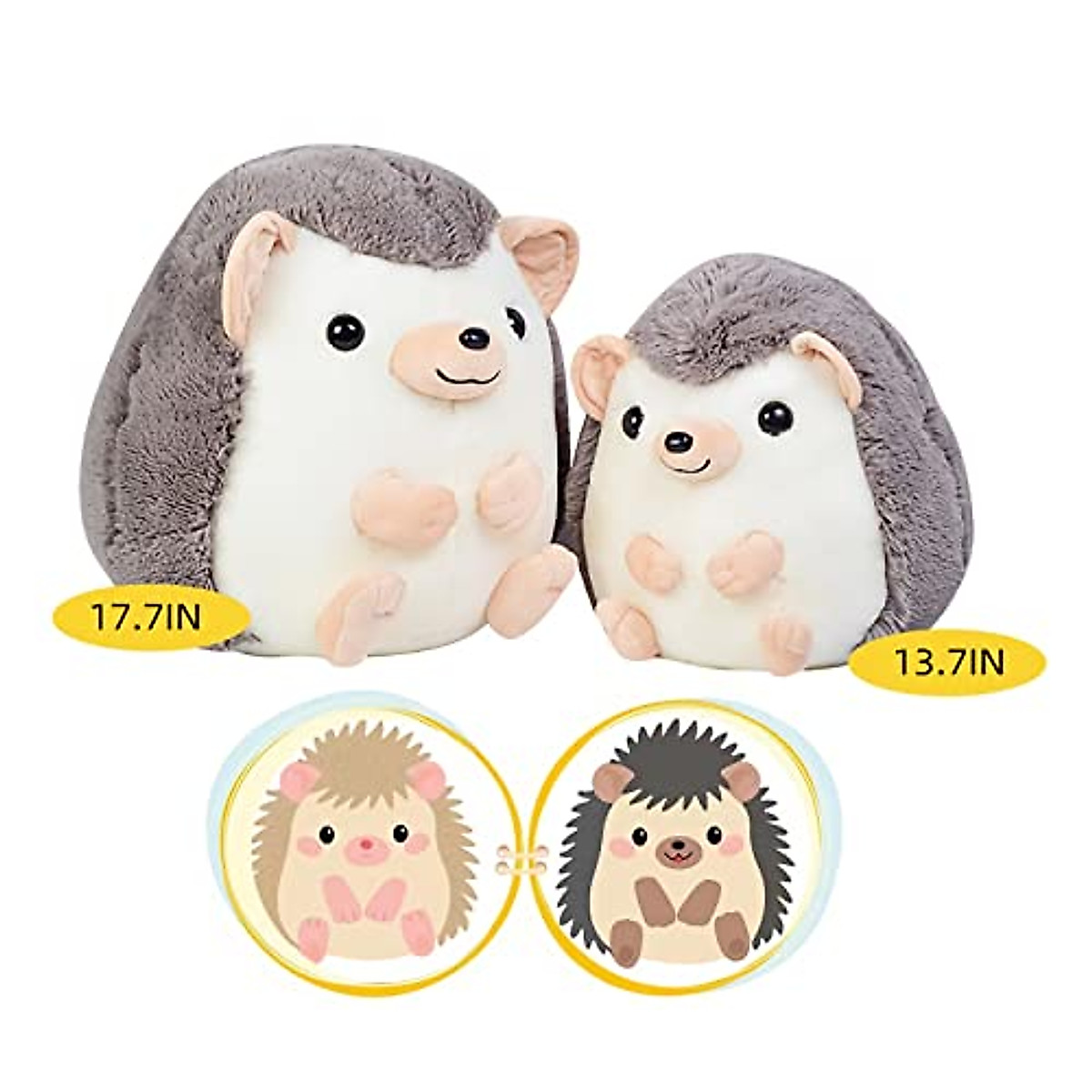 CHDGIOHA Cute Hedgehog Stuffed Animal Plush Body Pillow - 13.7'' Gray Kawaii Hedgehog Plushie Throw Pillow, Chubby Soft Plush Toy Doll, for Him & Her (Gray,Medium)