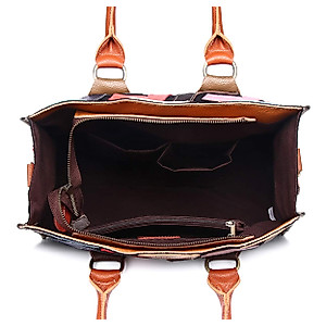 Segater® Women Multicolor Genuine Leather Tote Bag Cowhide Graffiti Print Colorful Handbag Geometric Puzzle Patchwork Purse Ladies Crossbody Bags