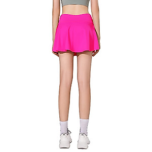 MCEDAR Pleated Crossover Tennis Skirt for Women with Pockets V High Waisted Crossbody Flowy Skirt Athletic Golf Skort 041jxy-Hot Pink/Cm