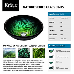 Kraus C-GV-391-19mm-10ORB Nei Glass Vessel Sink and Waterfall Faucet Oil Rubbed Bronze
