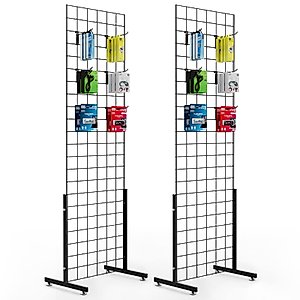 Bonnlo 6' x 2' Wire Grid Panel Tower with T-Base Floorstanding, Thicker 5mm Wire, 180 LBS Weight Capacity Grid Wall Display Rack with Hooks 4", 6" and 8", 2-Pack Black