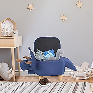 Critter Sitters 15-In. Seat Height Denim Blue Triceratops Dinosaur Animal-Shaped Storage Ottoman for Nursery, Bedroom, and Playroom, Multifunctional, Durable, and Fun Footstool for Kids and Toddlers