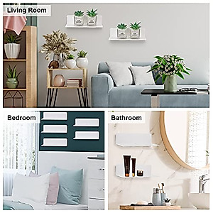 Yulejo 9 Inch Floating Shelves Acrylic Wall Mounted Shelf Acrylic Display Shelf Self-Adhesive Wall Shelves for Bedroom, Gaming Room, Living Room, Bathroom, Office with Cable Clips (White,8 Pieces)