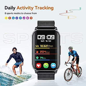 Smart Watches for Men Women 1.57" Touch Screen Fitness Wacth Tracker for Android iOS Phones with Blood Pressure Sleep Monitor IP68 Waterproof Smartwatch(Black ST)