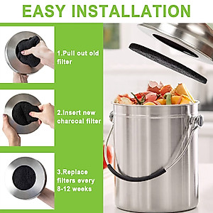 Charcoal Filters for Compost Bucket, 6 Pack Compost Filters for Kitchen Compost Bin Pail Replacement Filter Countertop Home Bucket Refill Sets, Round