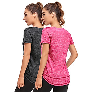 Abrooical Pack of 2 Women Shirts Plus Size Workout Tops for Women Yoga Running Athletic Short Sleeve Tee Black/Red X-Large