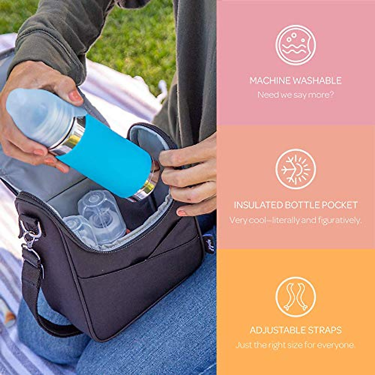 JuJuBe Insulated Baby Bottle Cooler Bag for Travel Breastmilk Storage, Portable Bottle Carrier for Breast Milk Bottles, Ice Pack, Multipurpose Insulated Food Storage Bag, “Be Cool” - Indigo Chromatics