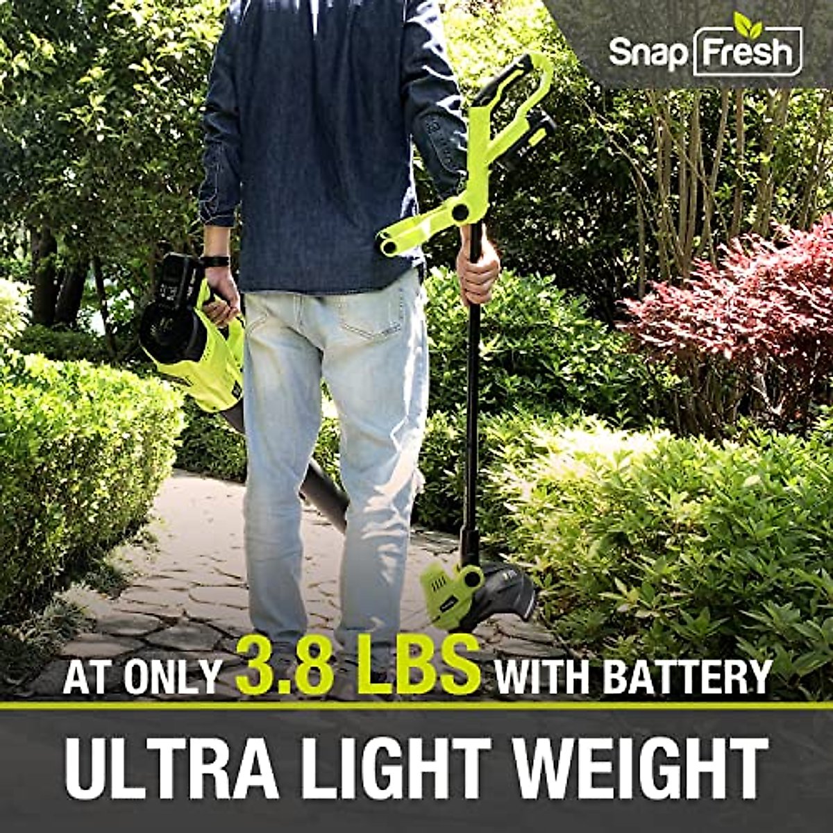 SnapFresh Battery Operated Lawn Trimmer, 20V Line String Trimmer with 13 ft 0.065” Trimmer Line Replacement Spools, 2.0Ah Battery, Fast Charger (Cordless String Trimmer)