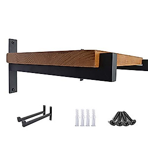 OVOV 2 Pcs Steel Heavy Duty Shelf Brackets Wall Mounted Industrial Metal Shelf Supports Matte Black 12 Inches