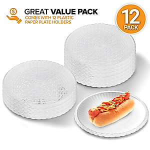 Stock Your Home 9” Paper Plate Holder in White (12 Count) - Paper Plate Holders Plastic Heavy Duty - Plastic Paper Plate Holder - Woven Paper Plate Holder - Paper Plate Holders Reusable