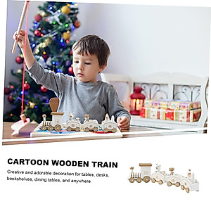 IWOWHERO 1pc Christmas Train Desktop Wooden Trains Mini Christmas Tree Xmas Train Sculpture Wooden Christmas Train Christmas Train Set Birthday Cake Ornament Train Cake Decor White