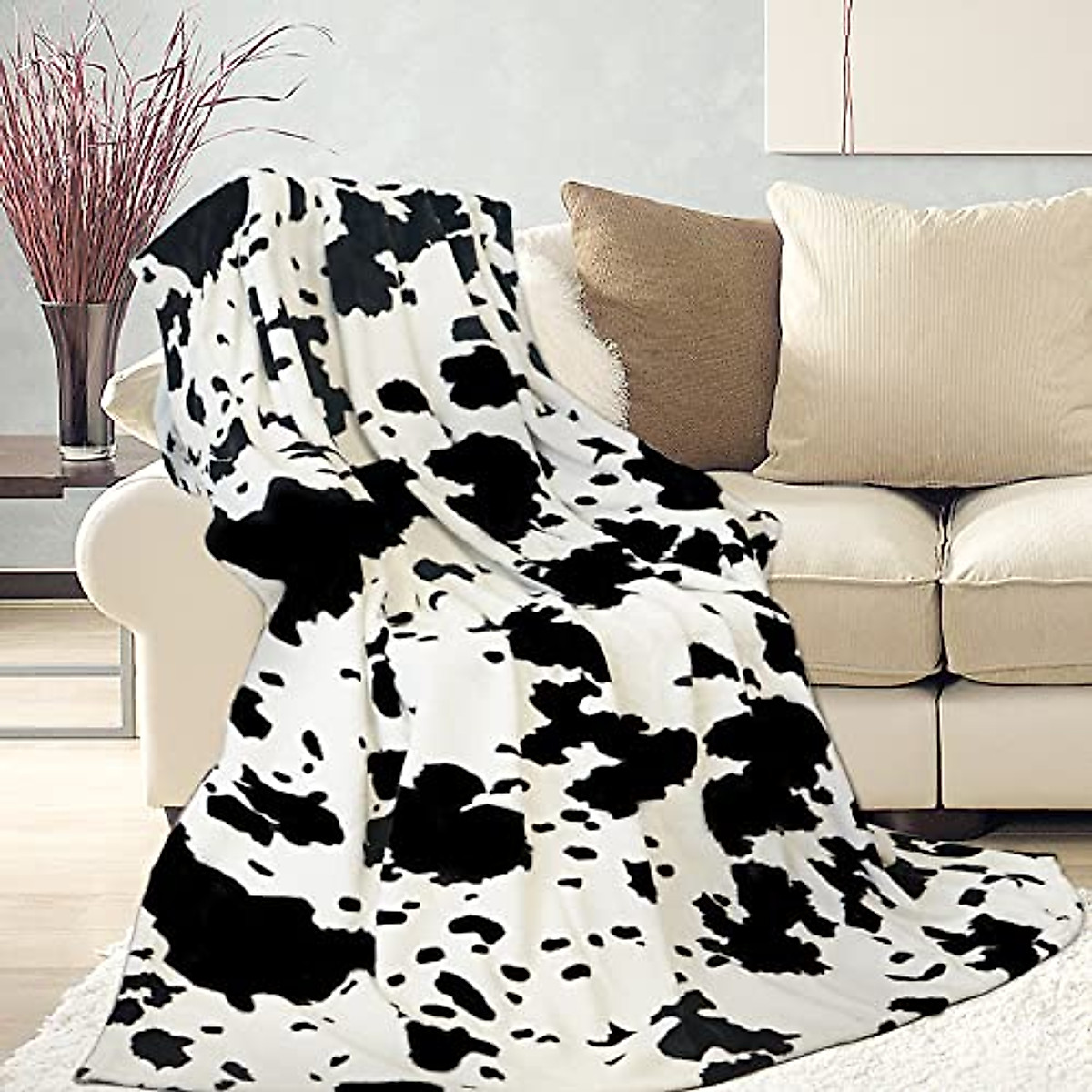 Cow Print Throw Blanket Light Weight Fleece Blanket with Cow Print Couch Sofa for Boys Girls Adults Student (40x60 inch)