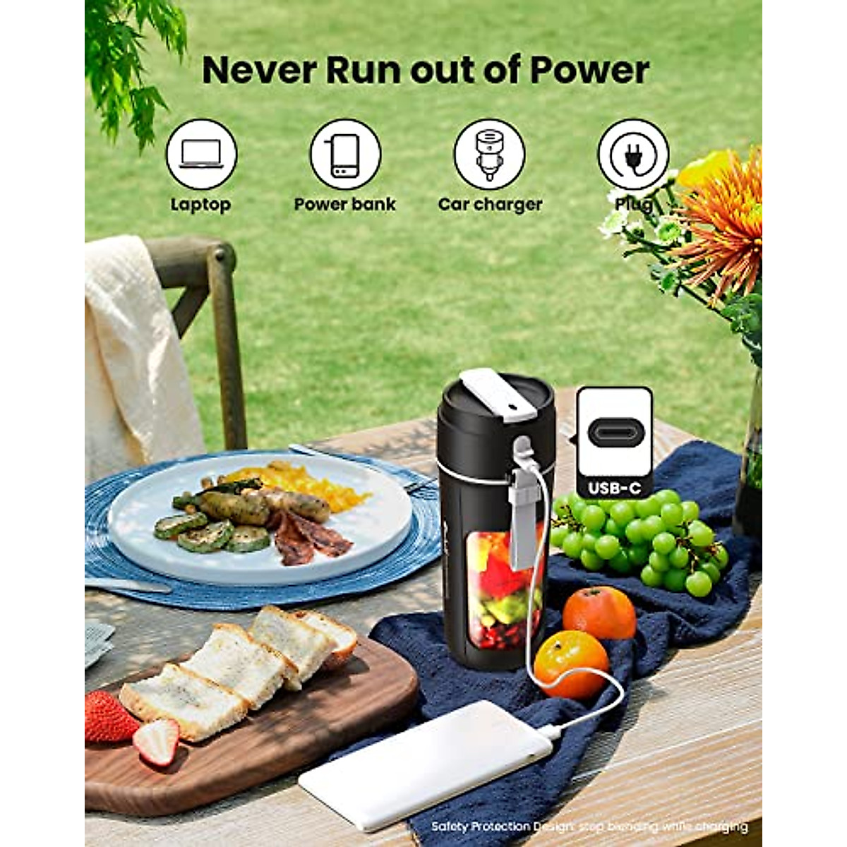 Elechelf Portable Blender for Shakes and Smoothies,Travel Blender USB Rechargeable,Cordless On the Go Blender,Personal Blender,Mini Blender,Small Blender ,Fast Fresh Juice Blender, Matte Black 12 oz 10 Blades