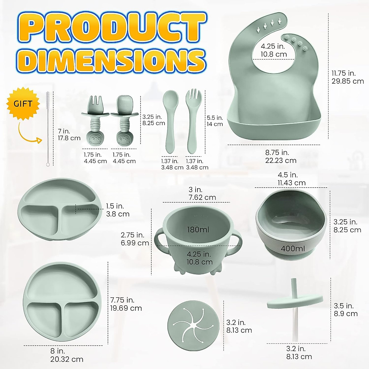 Silicone Feeding Set, Toddler Plates Bowls Set with suction, Self Feeding Spoons, Plates for Baby Utensils, Toddler Feeding Supplies