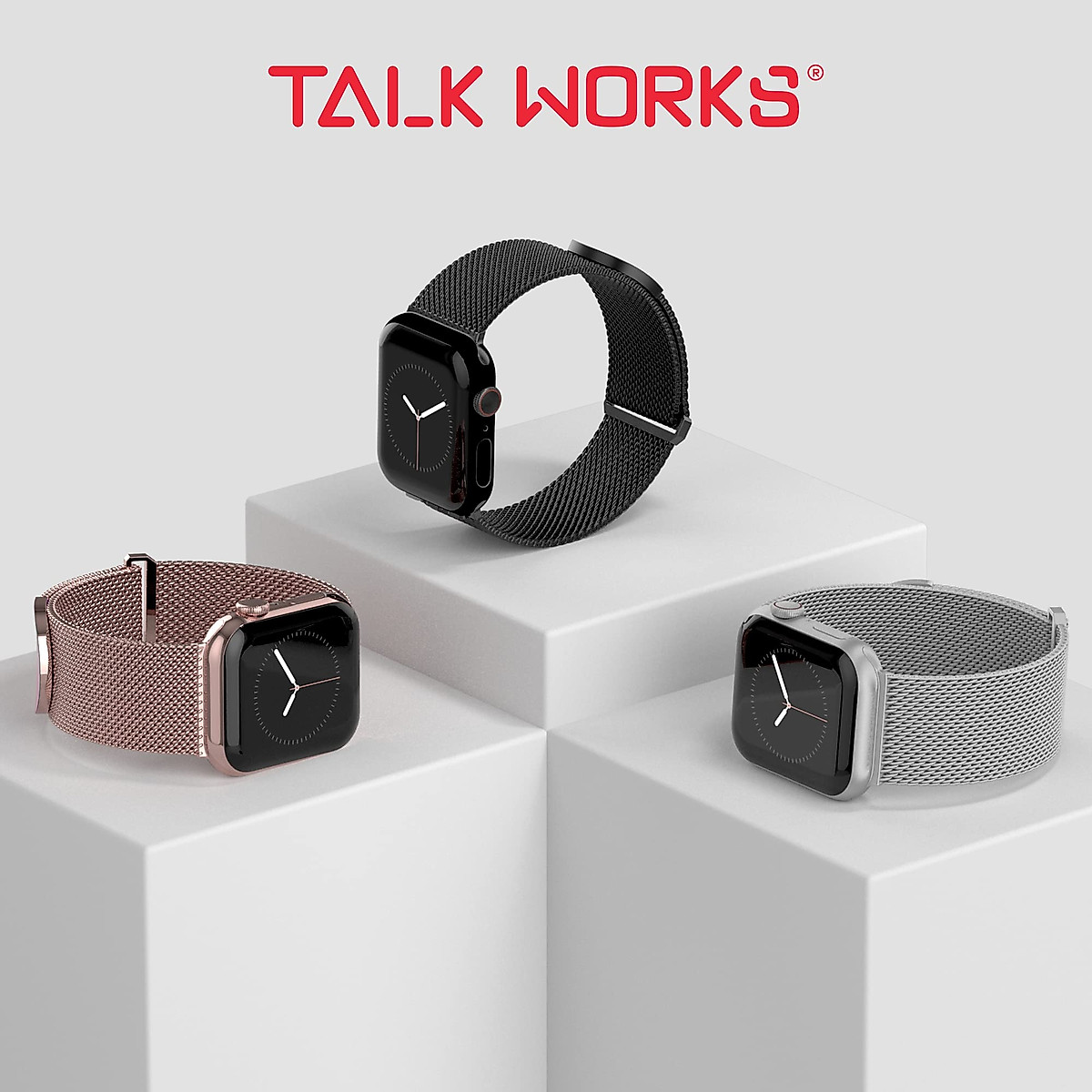 TALK WORKS Expandable Watch Band Compatible with Apple Watch Series - 42mm / 44mm / 45mm - Magnetic Closure - Stainless Steel Mesh Loop Comfort Fit Strap for Women and Men - Silver