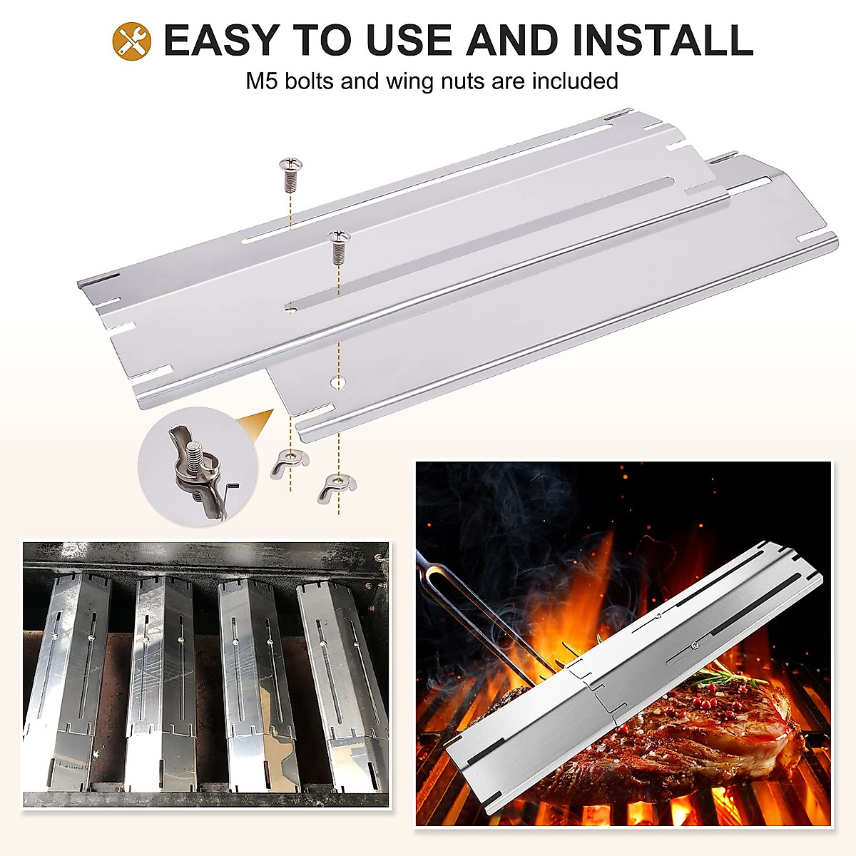 Criditpid Universal Stainless Steel Heat Plate Shield, Heat Tent, Flavorizer Bar, Burner Cover, Flame Tamer Replacement Parts for Charbroil, Brinkmann, Nexgrill Grill, Extends from 11.75" up to 21" L