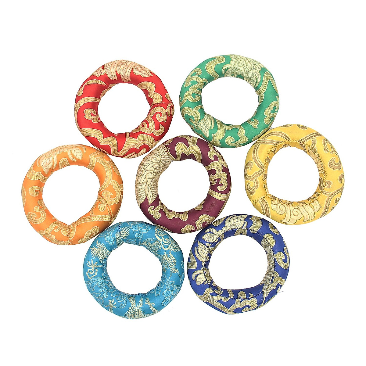 Silk Brocade Ring Cushion Pillow for Tibetan Singing Bowl Hand Made Nepal (Orange)