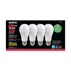 Satco S28789 LED E26 15.5 Watt 100w A19 Replacement LED - 4 Bulbs