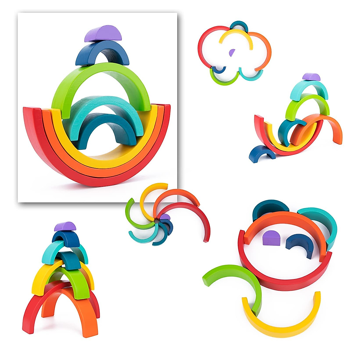 TOOKYLAND Wooden Rainbow Stacking Toy - 8pcs Nesting Blocks Game, Ages 18m+