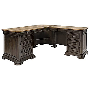 Martin Furniture IMSA684R-KIT Executve L-Desk & Return with Solid Wood Plank Tops, Fully Assembled, Brown