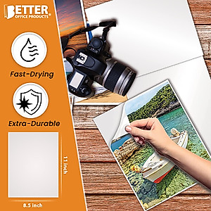 Self-Adhesive Photo Paper, Sticky Photo Paper, Glossy, 8.5 x 11 Inch, 100 Sheets, by Better Office Products, 135 gsm, Letter Size, 100 Count Pack