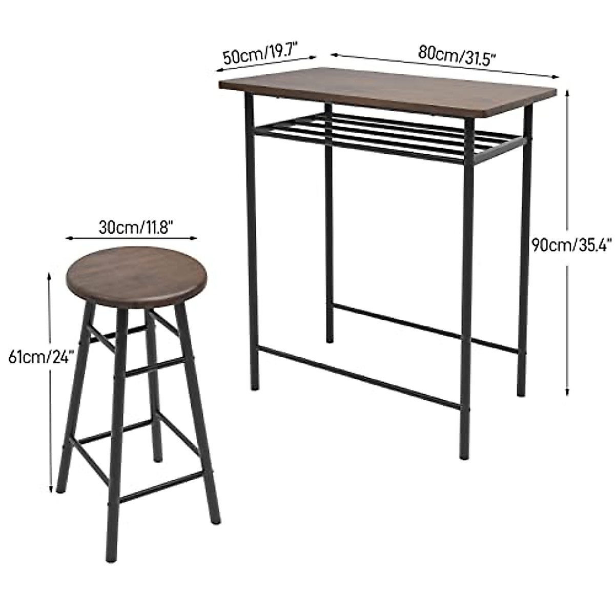 soges Bar Table with 2 Bar Stools, Pub Dining Height Table Set, Kitchen Counter Dinette Set, Bistro Table Set for Kitchen Living Room, Bar Table Chairs Set with Storage Rack