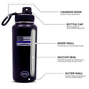 32 oz. Thin Blue Line Steel Sports Water Bottle-Double Wall Vacuum Insulated