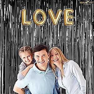 CapriValley 4 Packs 3.2ft x 6.6ft Black Fringe Curtain Foil Curtain Foil Backdrops Party Backdrops Decorations Tinsel Metallic Curtains